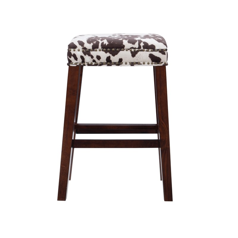 Linon Walt 30.5" Wood Cow Print Bar Stool in Brown | Homesquare