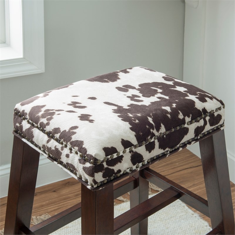 Linon Walt 30.5" Wood Cow Print Bar Stool in Brown | Homesquare