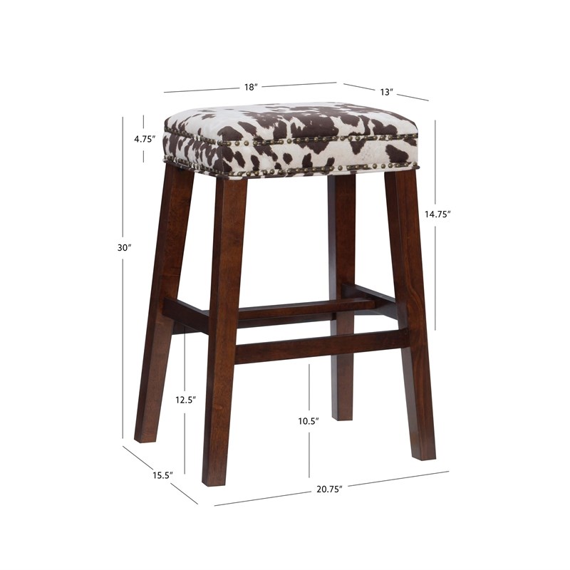 Linon Walt 30.5" Wood Cow Print Bar Stool in Brown | Homesquare