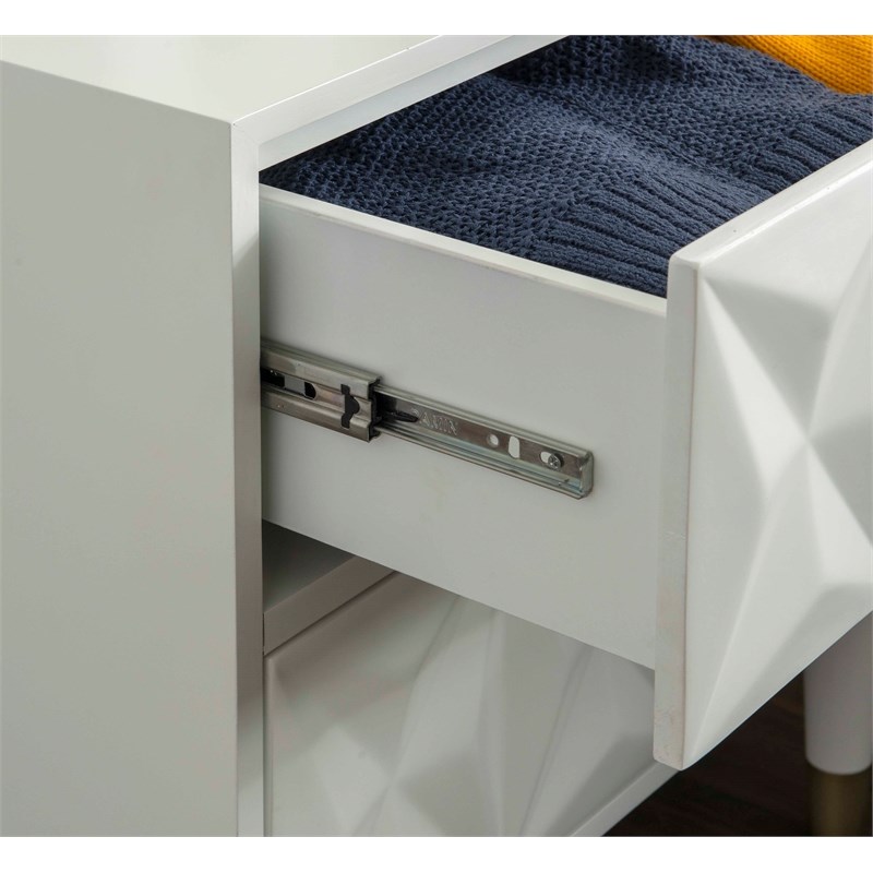 Linon Alick Two Drawer Wood Geo Texture Nightstand in White | Homesquare