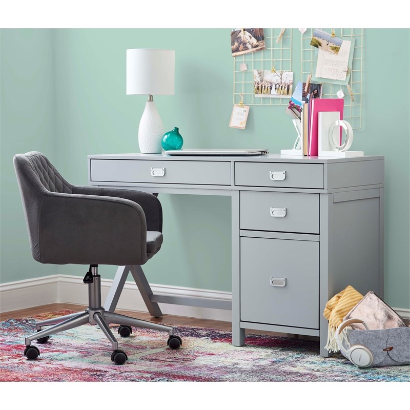Linon Peggy Side Storage Wood Desk in Gray | Homesquare