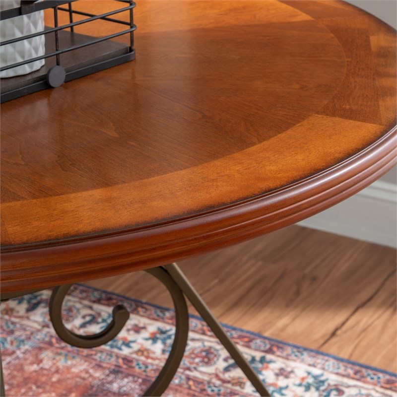 Linon Hamilton 45" Wood and Metal Dining Table in Cherry | Homesquare