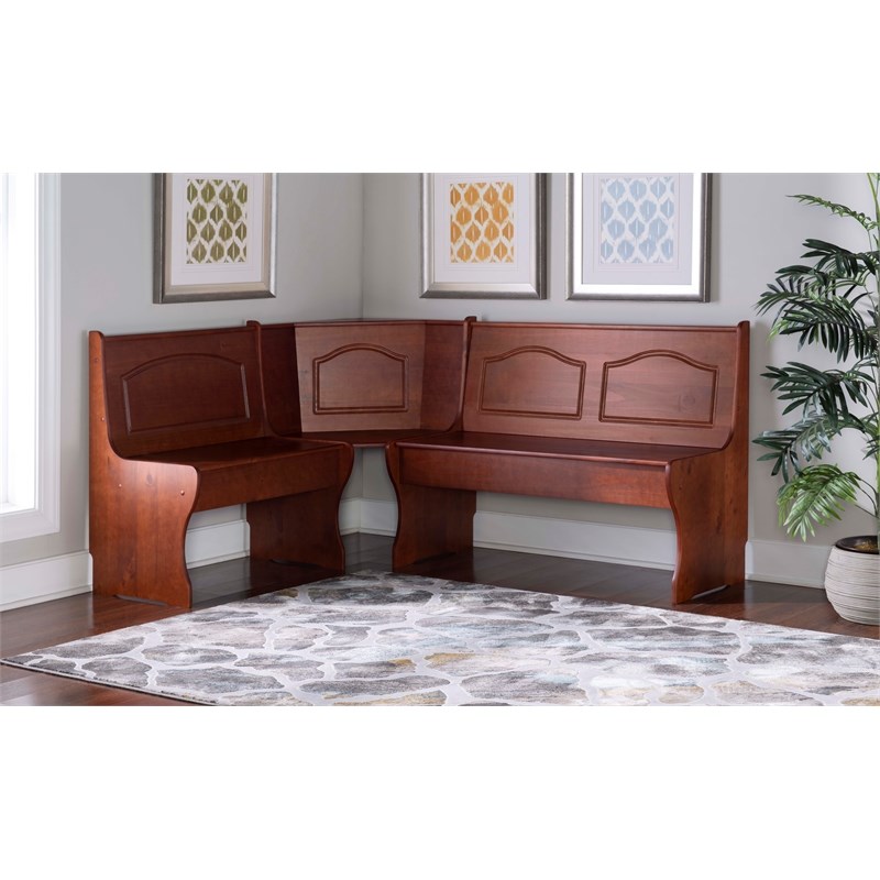 linon chelsea wood dining nook corner unit in walnut - 90366wal-01-kd-u