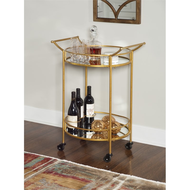 Linon Round Metal Bar Cart in Gold | Homesquare