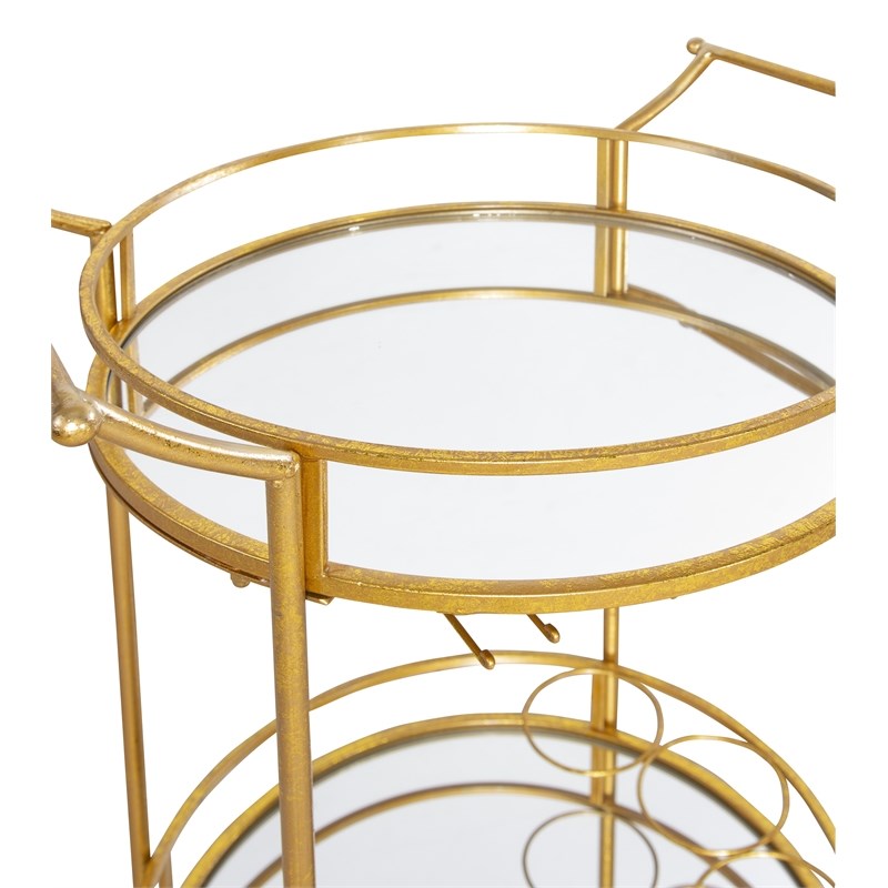 Linon Round Metal Bar Cart in Gold | Homesquare