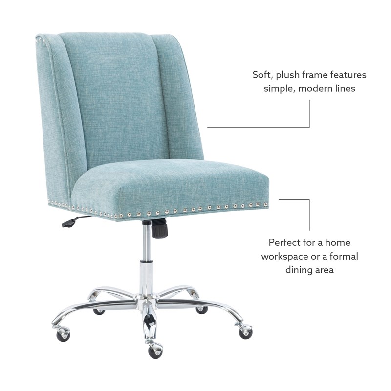 Linon Draper Wood Upholstered Office Chair in Aqua Blue | Homesquare
