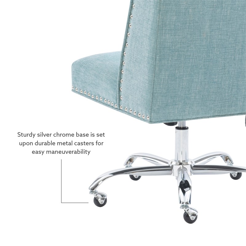 Linon Draper Wood Upholstered Office Chair in Aqua Blue | Homesquare