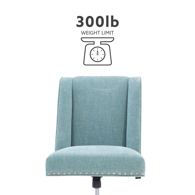 Linon Draper Wood Upholstered Office Chair in Aqua Blue | Homesquare