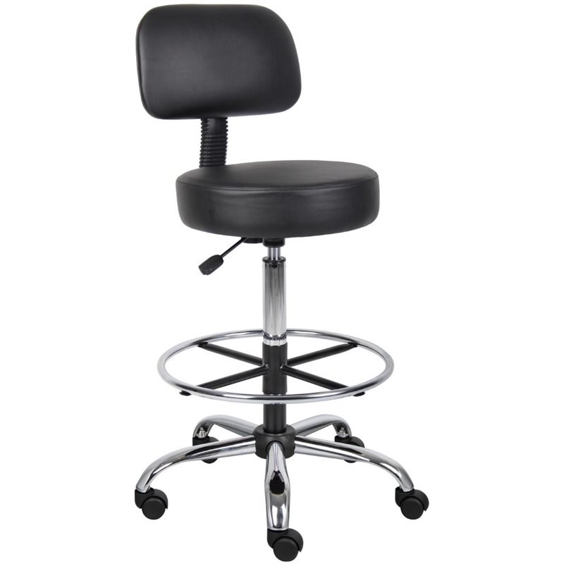 Boss Office Adjustable Faux Leather Drafting Stool in Black | Homesquare