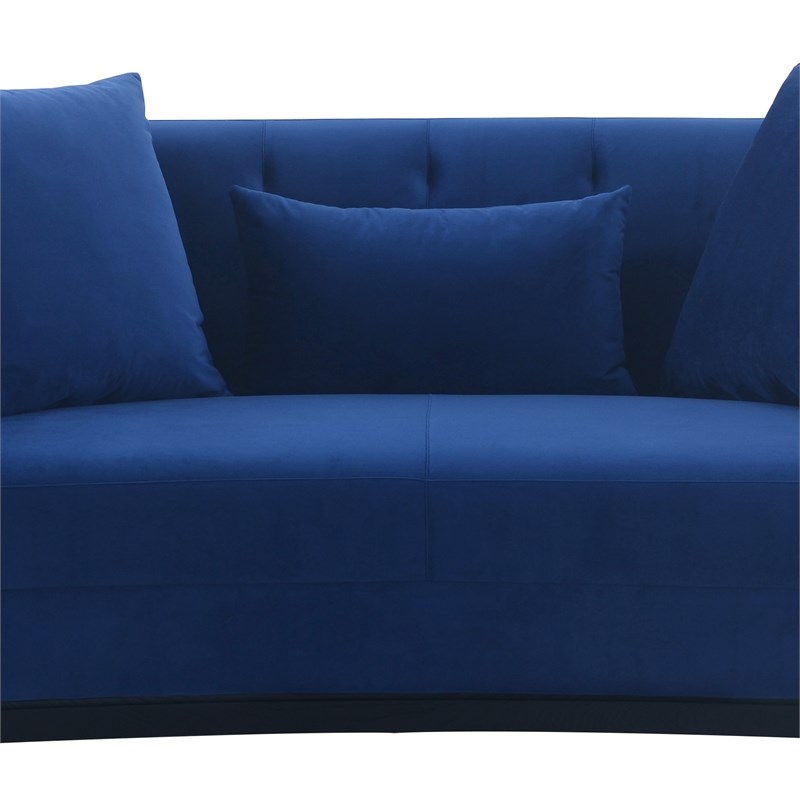 Melange Blue Velvet Upholstered Loveseat with Black Wood Base | Homesquare