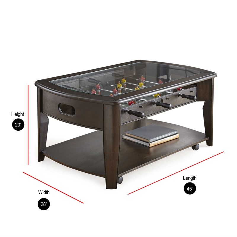 Diletta Foosball Game Coffee Table with Casters in Walnut Wood Finish ...