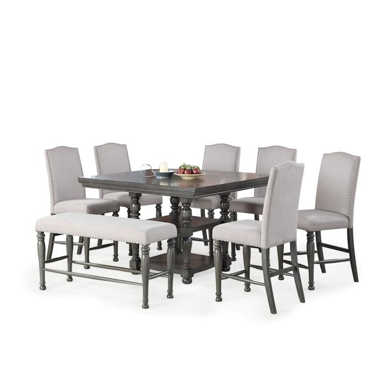 Steve Silver Caswell Distressed Harbor Grey 8-Piece Dining Set | Homesquare