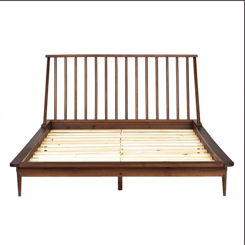 Walker Edison Modern Wood Queen Spindle Bed in Walnut | Homesquare