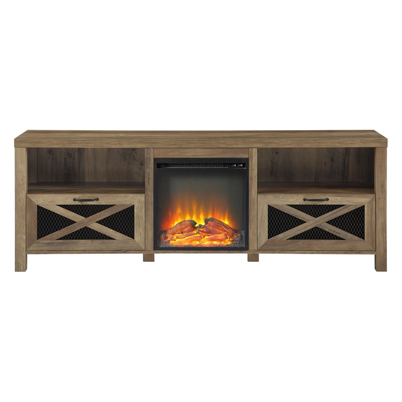 70" Rustic Farmhouse Fireplace TV Stand - Reclaimed Barnwood | Homesquare