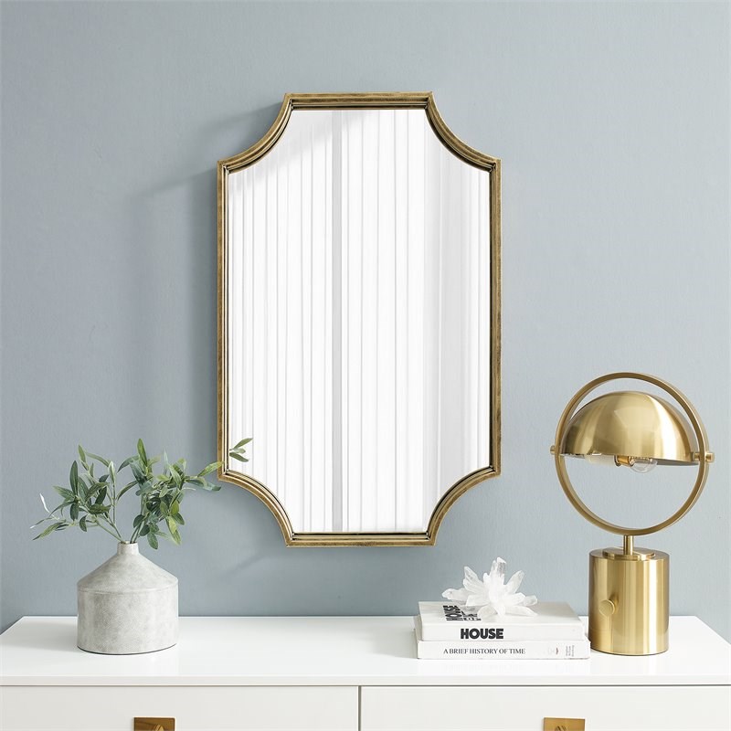 32 inch rectangle notched corner steel metal framed mirror in antique ...