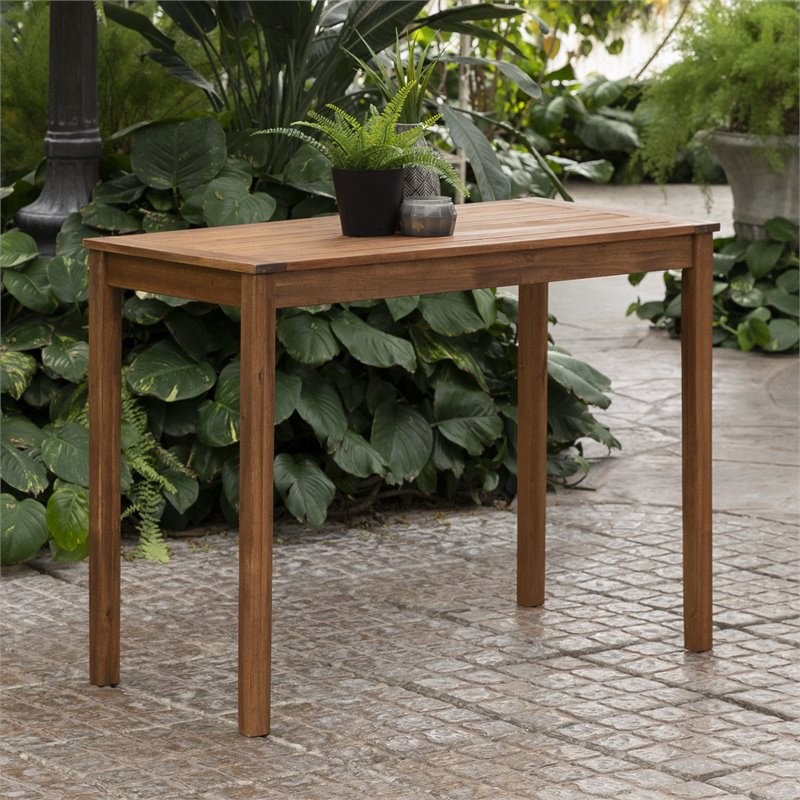 Solid Acacia Wood Counter Height Table with Slat Style Table-Top in ...