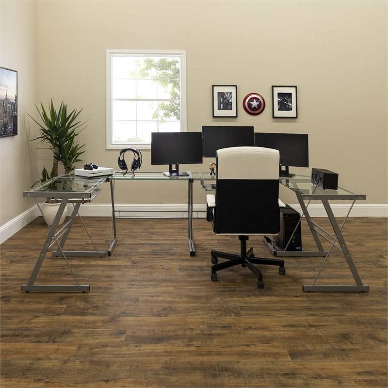 Command Center Gaming Desk Station with Sliding Keyboard in Silver ...