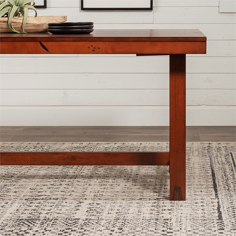 68" Drop Leaf Trestle Wood Dining Table in Dark Oak | Homesquare