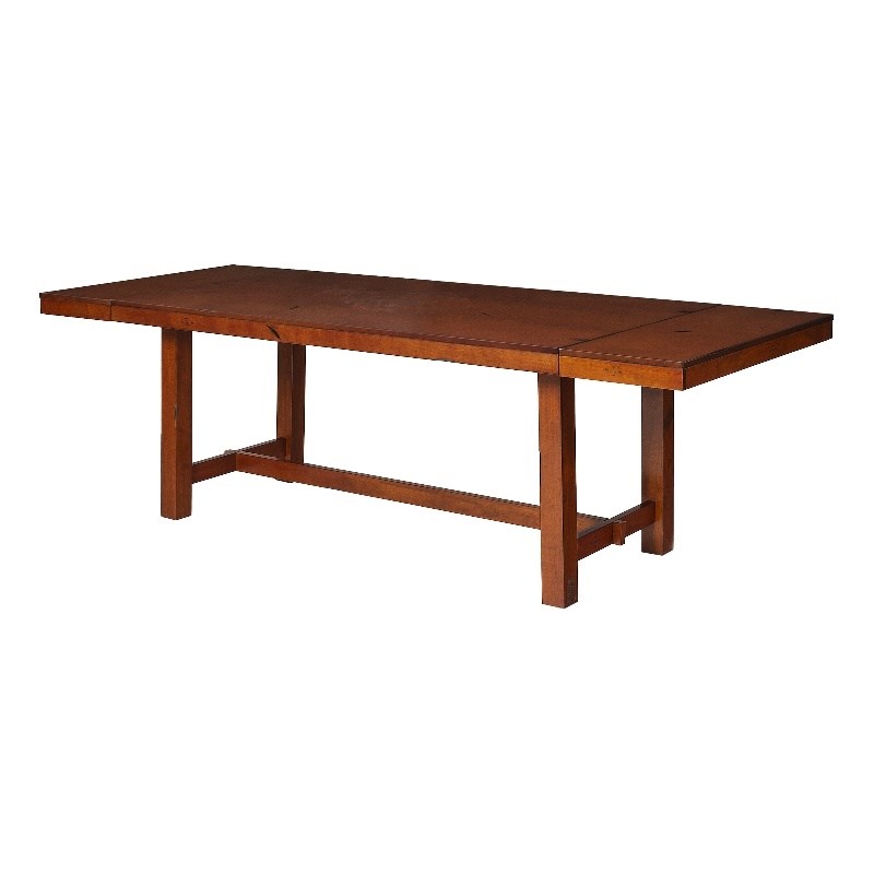 68" Drop Leaf Trestle Wood Dining Table in Dark Oak | Homesquare
