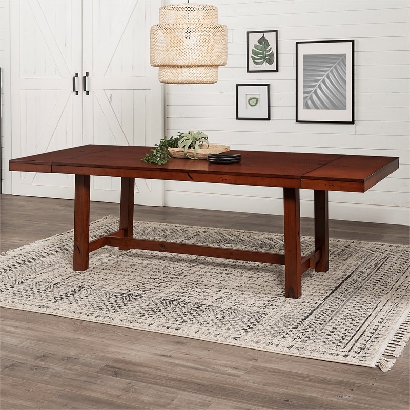 68" Drop Leaf Trestle Wood Dining Table in Dark Oak | Homesquare