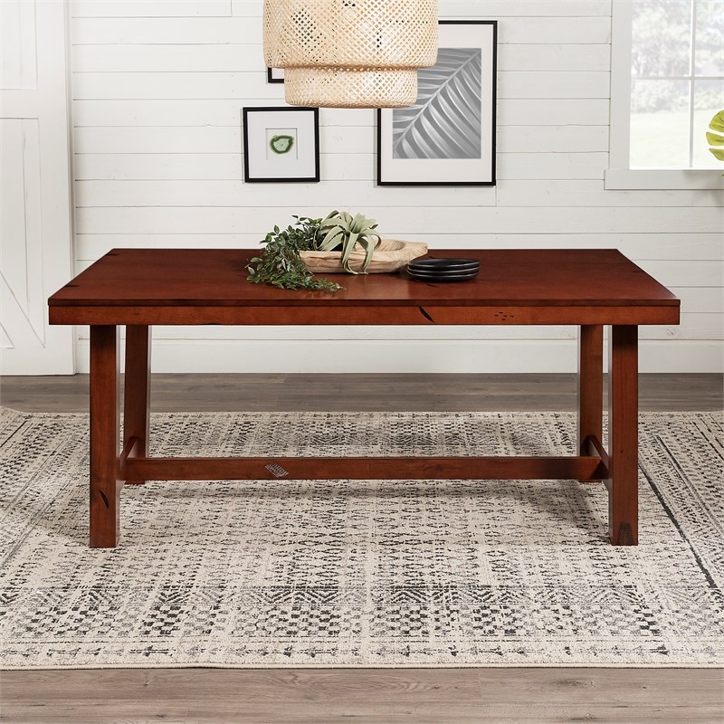68" Drop Leaf Trestle Wood Dining Table in Dark Oak | Homesquare