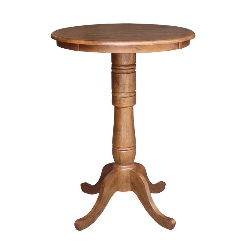 30" Solid Wood Round Pedestal Table in Distressed Oak with 2 X-Back Stools | Homesquare