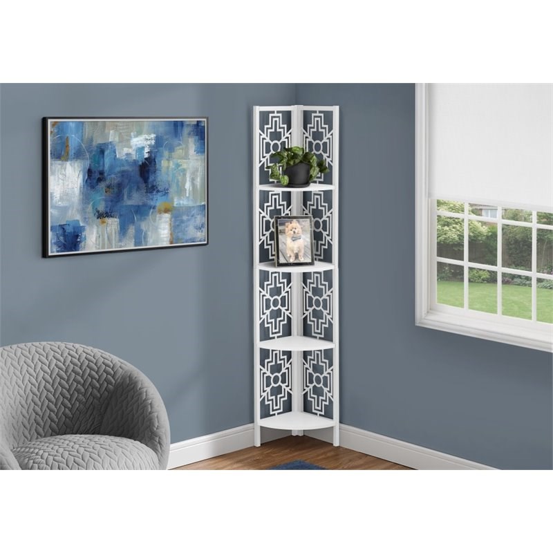 Bookshelf Etagere Corner 4 Tier 62"H Office Bedroom Metal White ...