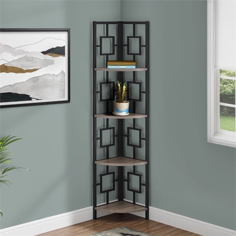 Bookshelf Etagere Corner 4 Tier 62"H Office Bedroom Metal Brown ...