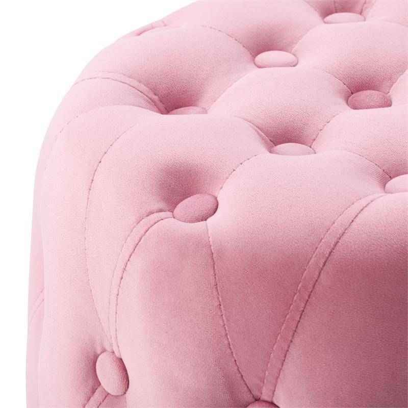 corliving lynwood round tufted pink velvet pouf - lyn-427-o