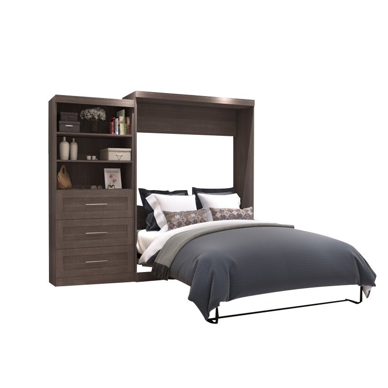 Bestar Pur 101" Queen Wall Bed with Storage in Bark Gray | Homesquare