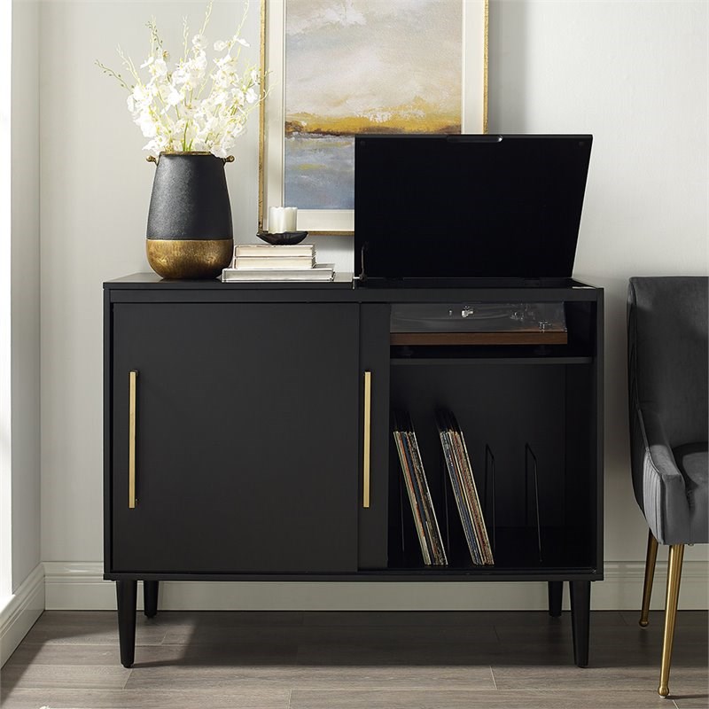 Crosley Everett Media Console Table in Matte Black | Homesquare