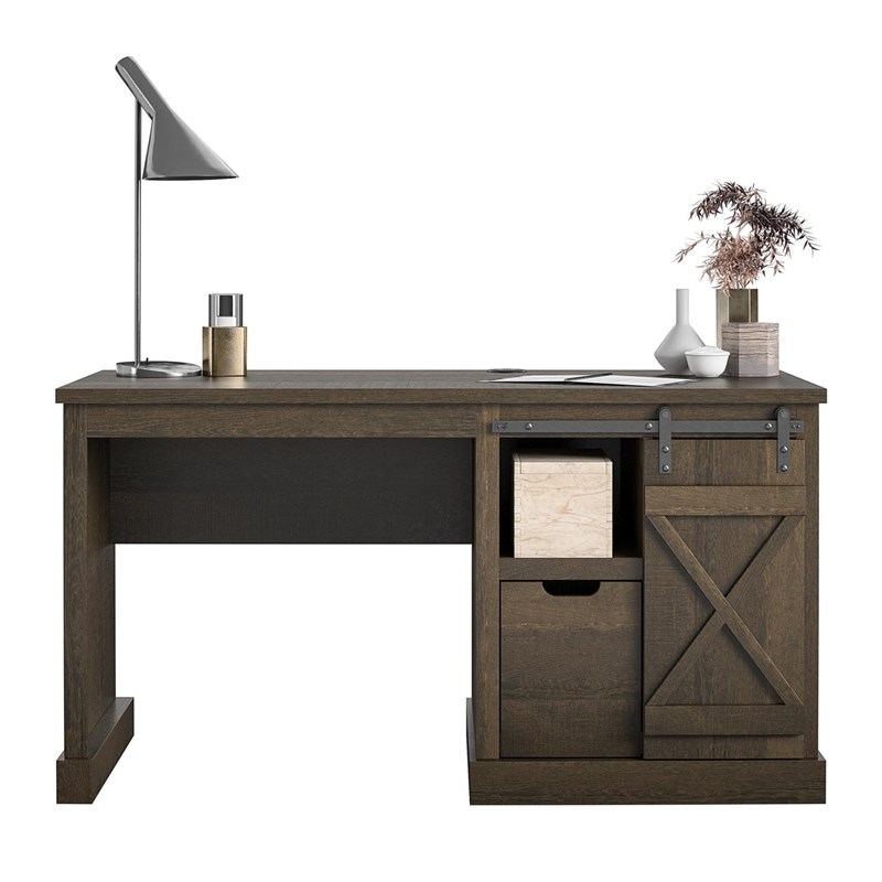Ameriwood Home Knox County Single Pedestal Computer Desk in Brown Oak ...