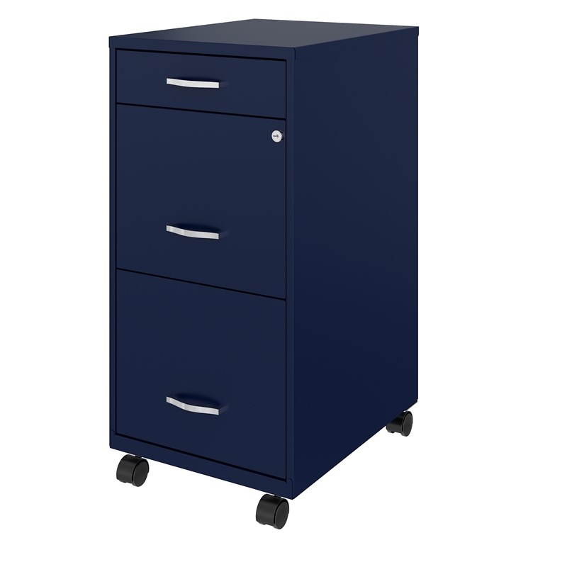 Space Solutions 18in Deep 3 Drawer Mobile Metal File Cabinet Navy ...