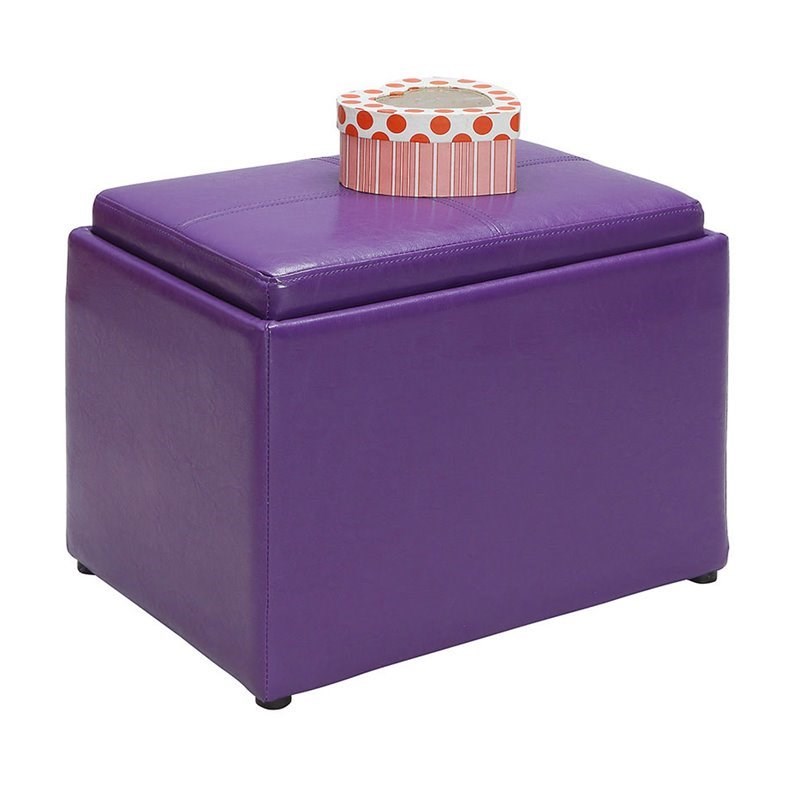 Designs4Comfort Accent Storage Ottoman in Purple Faux Leather Fabric ...