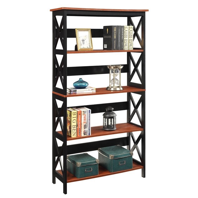 Convenience Concepts Oxford Five-Tier Bookcase in Cherry and Black Wood ...