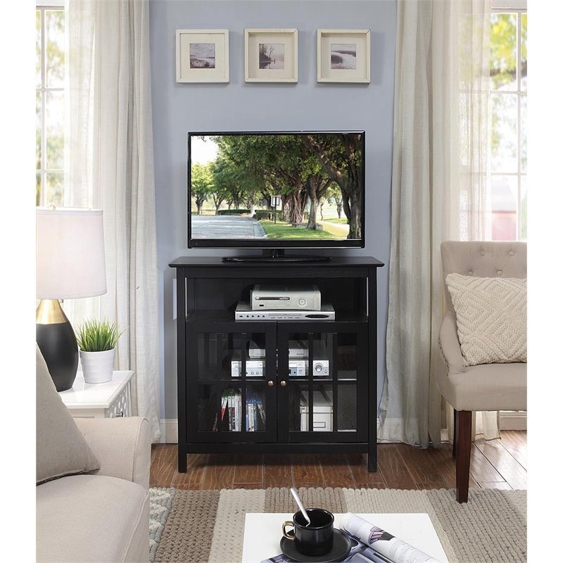 Convenience Concepts Big Sur Highboy TV Stand in Black Wood Finish ...