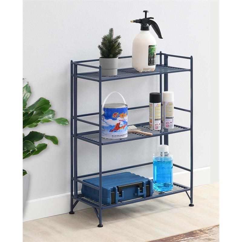 convenience concepts xtra storage three-tier wide folding shelf in blue ...