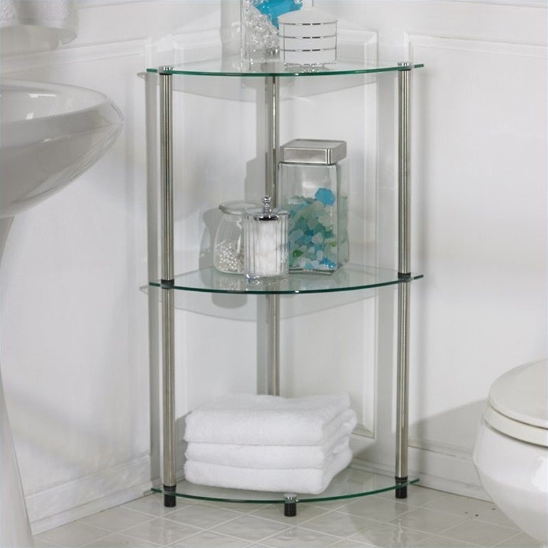 Convenience Concepts Classic Three-Tier Corner Shelf in Clear Glass ...