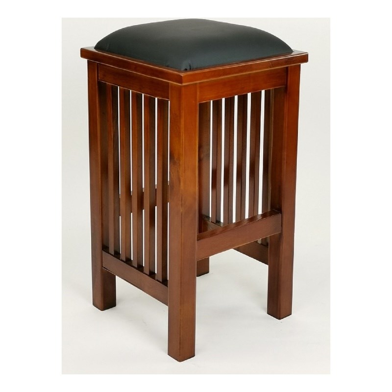 Mission style upholstered stool 13Wx13Dx24"H in brown solid wood ...