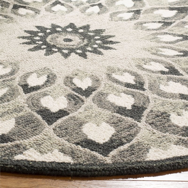 safavieh novelty 5' round hand tufted wool rug in charcoal and ivory ...