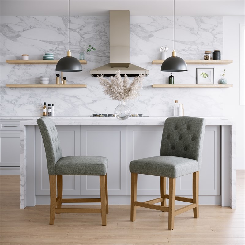 DHP Jane Parsons Upholstered Counter Stool with Tufting in Dark Gray ...