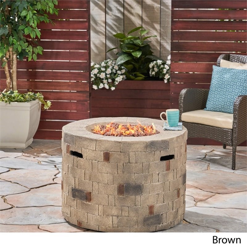 Noble House Dino Lightweight Concrete Circular Fire Pit in Brown ...