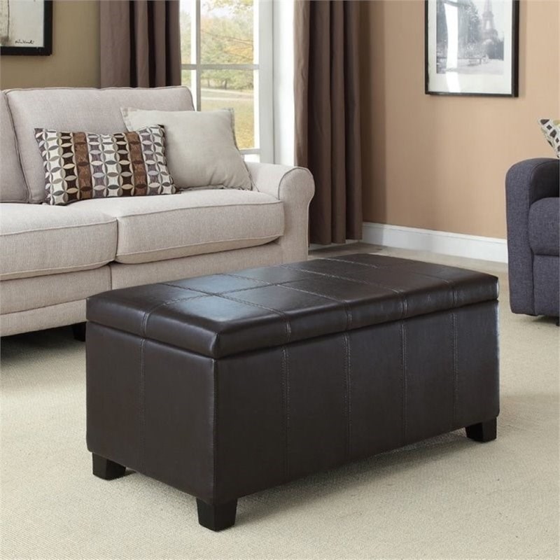 Simpli Home Dover Faux Leather Storage Bench in Tanners Brown | Homesquare