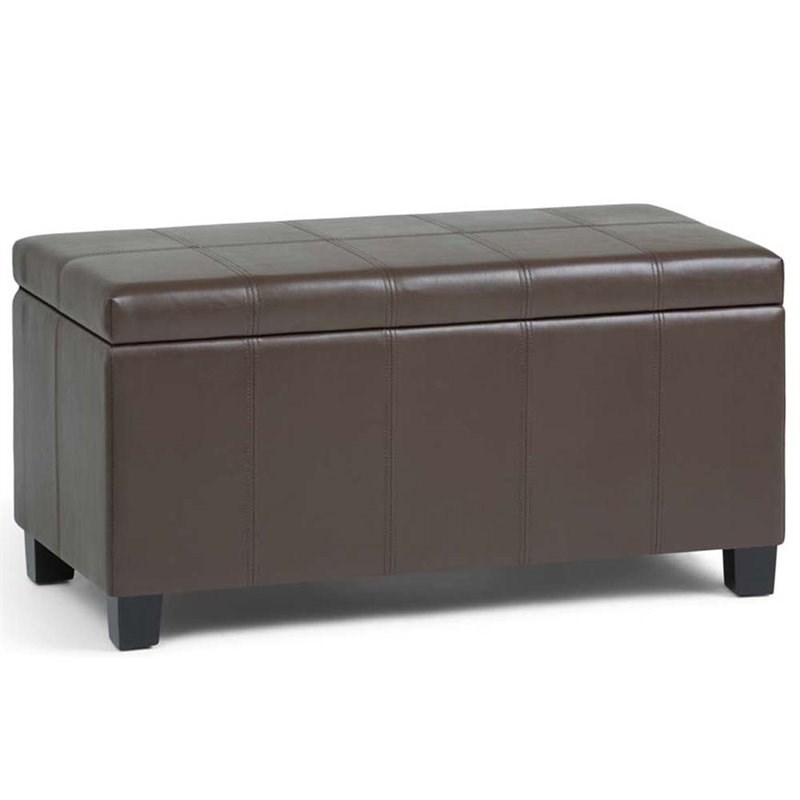 Simpli Home Dover Faux Leather Storage Bench in Chocolate Brown ...