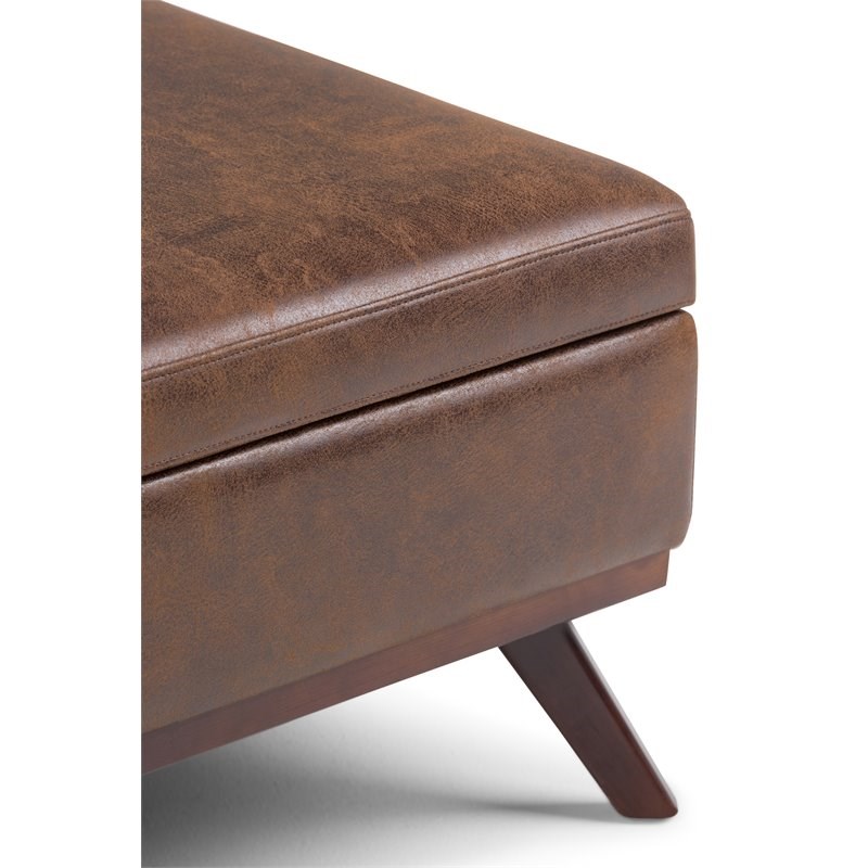 Simpli Home Owen Faux Air Leather Square Coffee Table Ottoman In