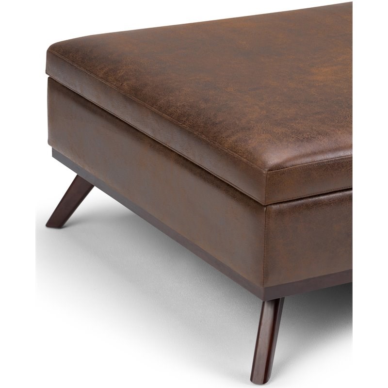 Simpli Home Owen Faux Air Leather Square Coffee Table Ottoman In