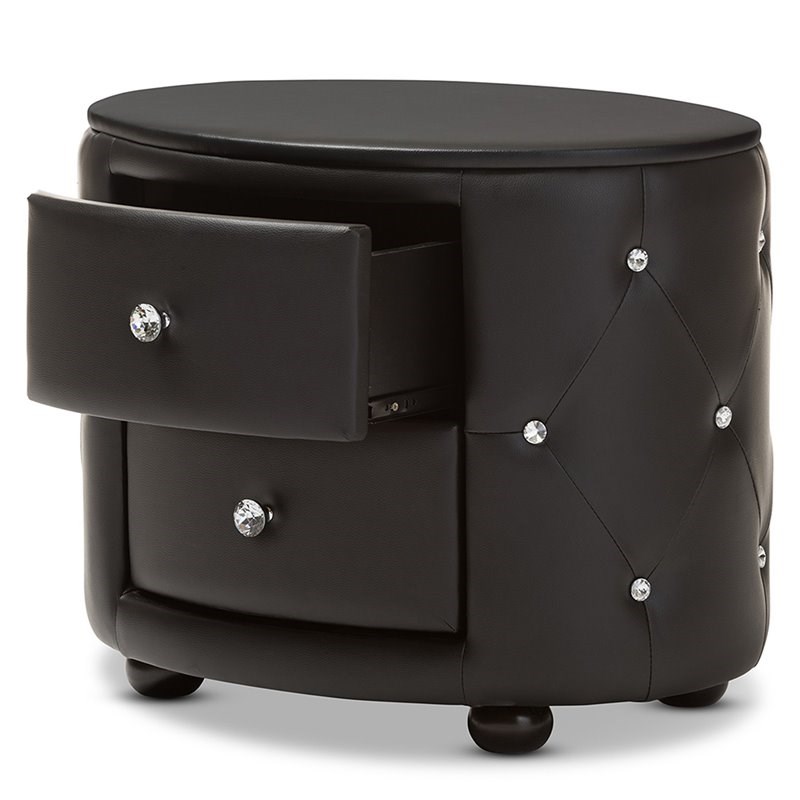 Baxton Studio Davina 2 Drawer Faux Leather Tufted Nightstand in Black ...