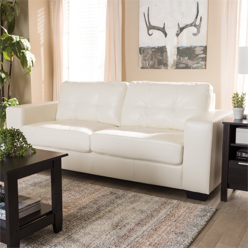 Baxton Studio Adalynn Faux Leather Upholstered Sofa in White | Homesquare