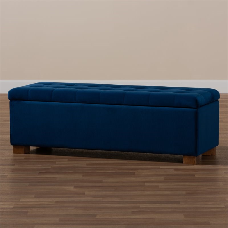 Baxton Studio Roanoke Navy Blue Velvet Upholstered Storage Ottoman ...