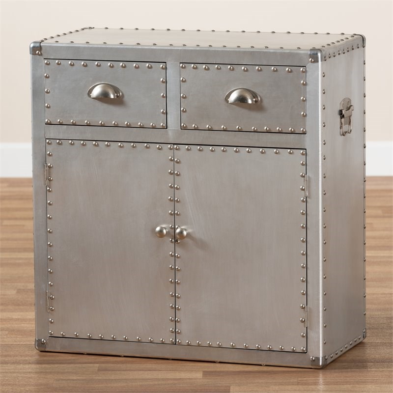 Baxton Studio Serge Silver Metal 2-Door Accent Storage Cabinet | Homesquare